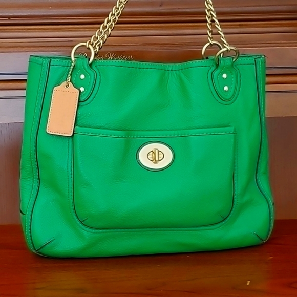 Coach | Bags | Coach Poppy Peppled Leather Chain Handle Tote Kelly ...